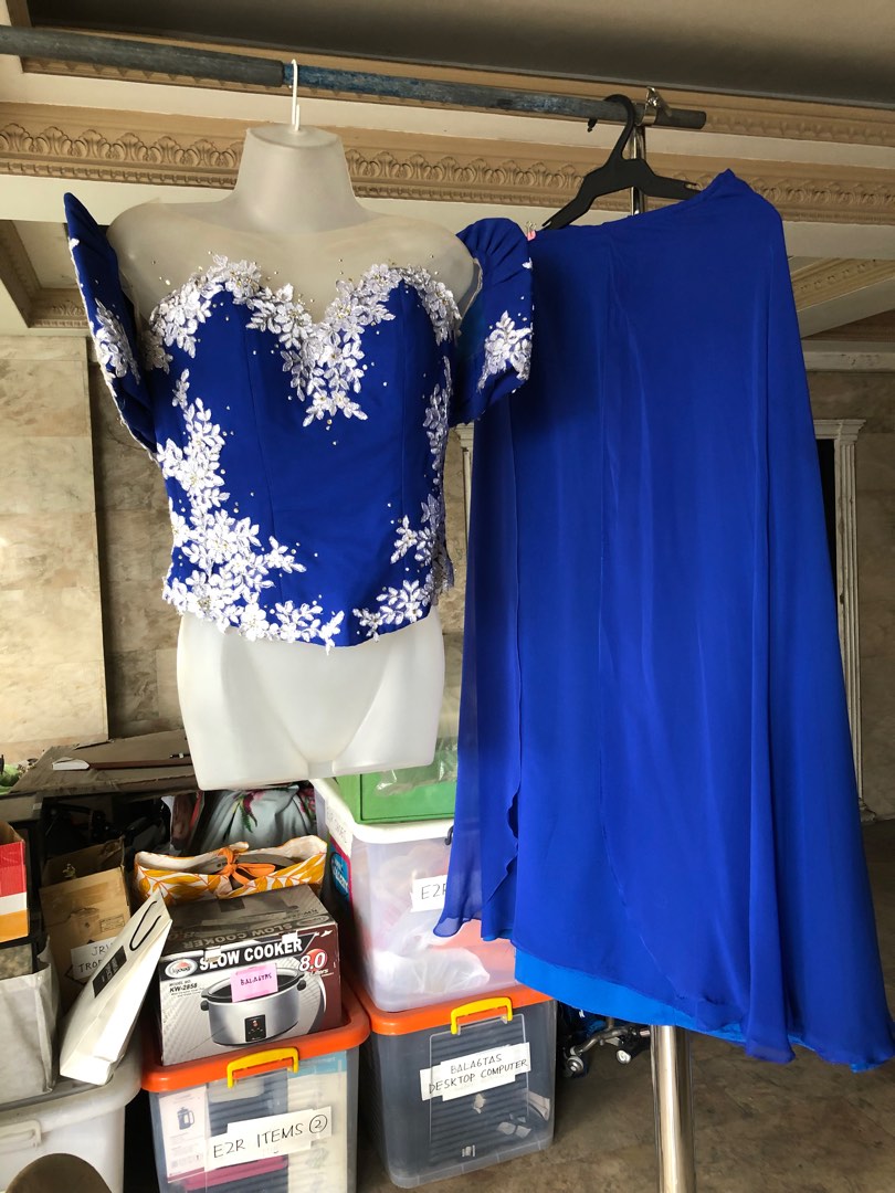 Royal blue Filipiniana inspired gown with butterly sleeves (terno) lace ...