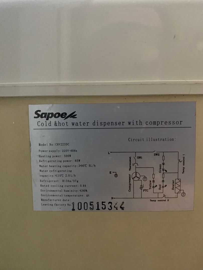 Sapoe Hot and Cold Water Dispenser topload, TV & Home Appliances ...