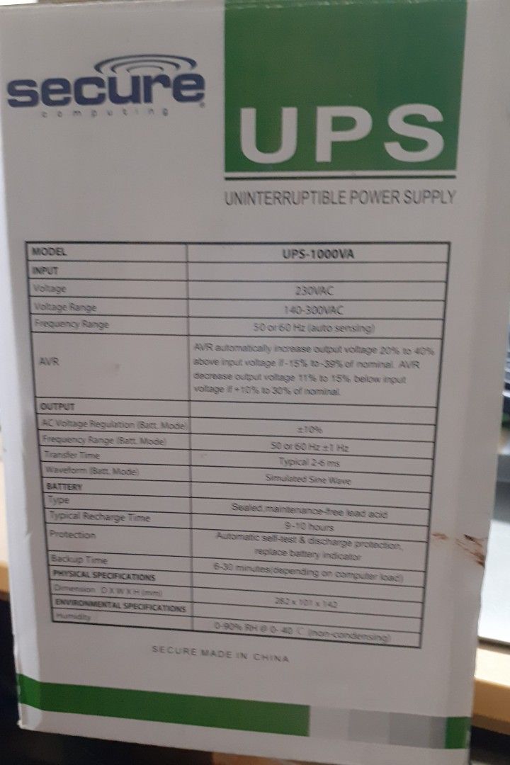 SECURE UPS 1000VA, Computers & Tech, Desktops on Carousell