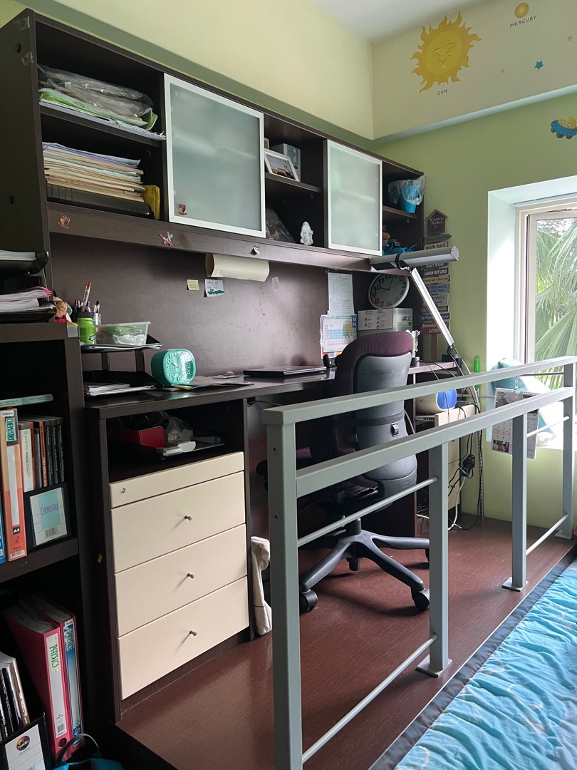 Study table with shelves cabinets and twin pull out bed, Furniture ...