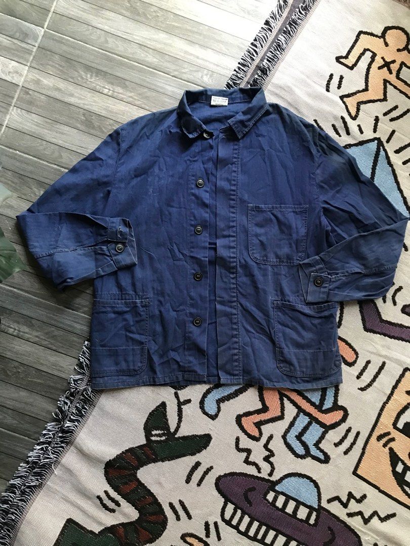VINTAGE FRENCH WORK SHIRT HBT, Men's Fashion, Coats, Jackets and Outerwear on Carousell