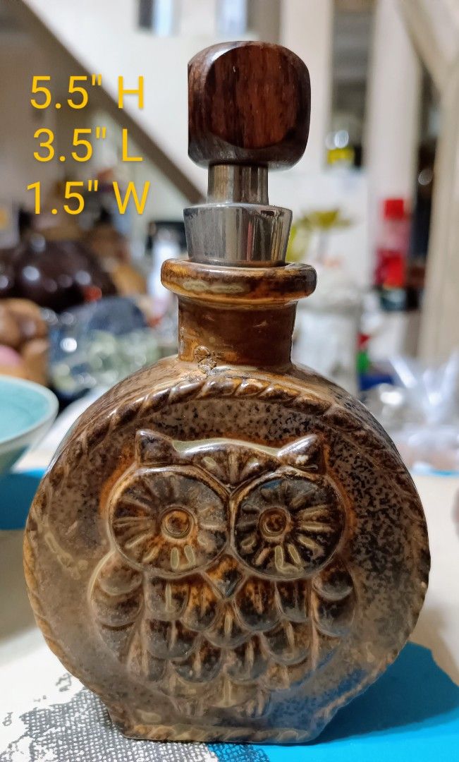 Vintage Stoneware Owl Liquor Bottle Wine Decanter Medicine Bottle ...