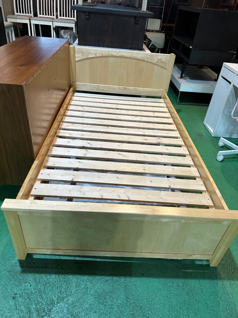 Wooden bed frame with bottom pull out bed, Furniture & Home Living ...