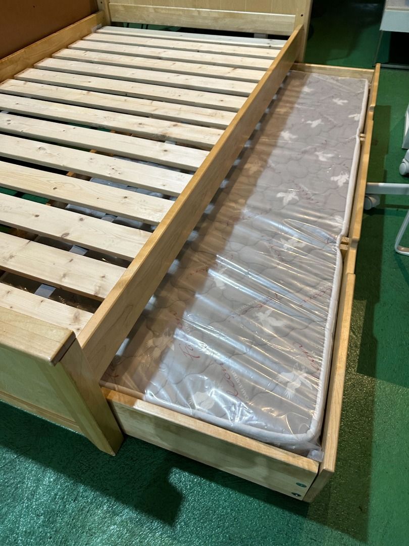 Wooden bed frame with bottom pull out bed, Furniture & Home Living ...