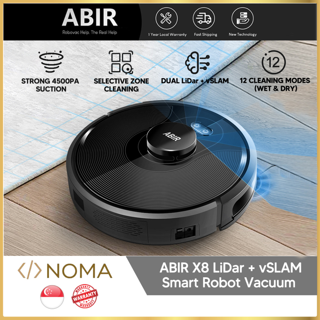 【SG】ABIR X8 LiDar + SLAM Smart Robot Vacuum 4500Pa 3-In-1 Sweep & Mop | Automatic Charging ...