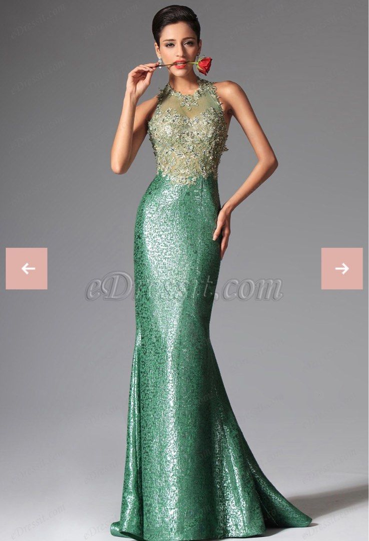 Beautiful Shimmer sequin green gown, Women's Fashion, Dresses & Sets ...
