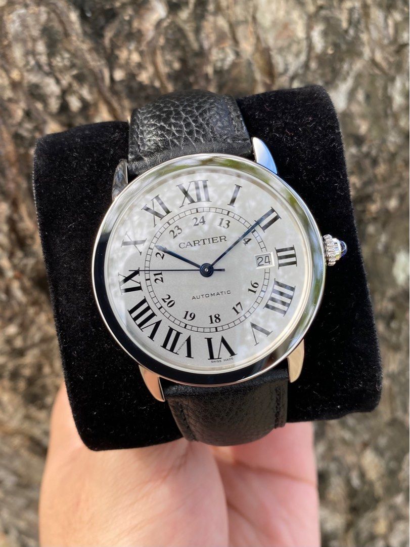 CARTIER Ronde Solo de Cartier White Roman Date Leather XL 42mm, Luxury ...