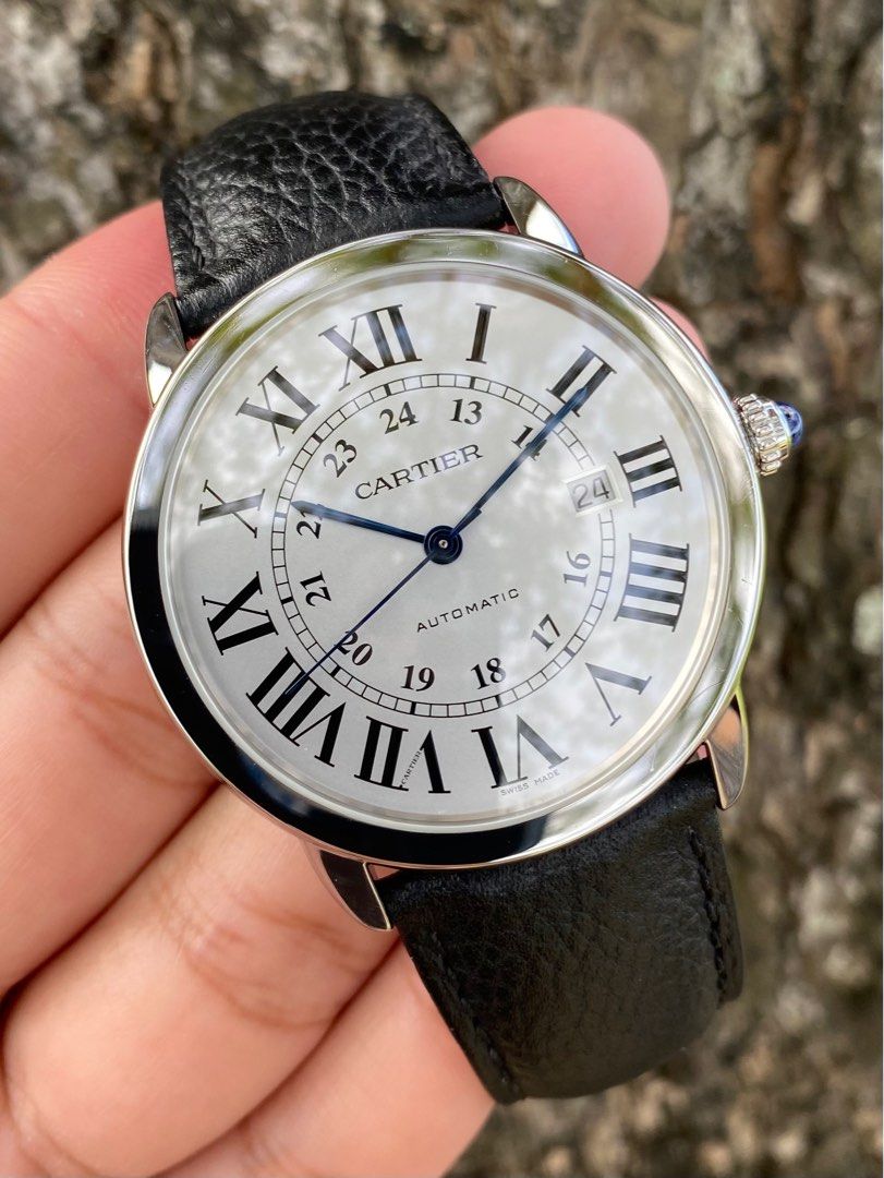 CARTIER Ronde Solo de Cartier White Roman Date Leather XL 42mm, Luxury ...