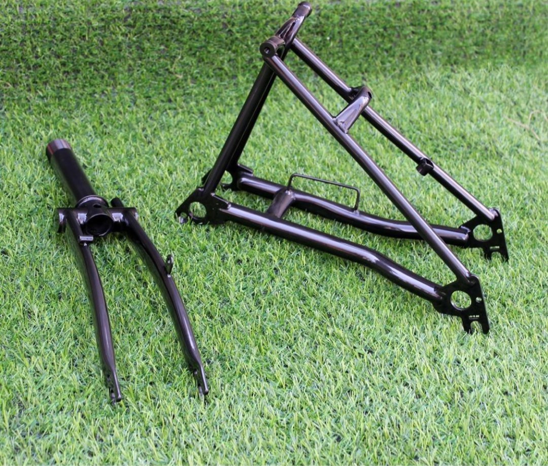 Gloss black (Gunmetal) Ti fork and rear triangle for Brompton, Sports ...
