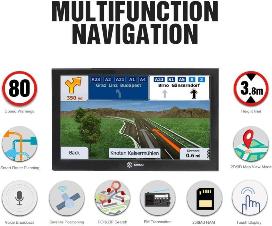 J031) SIXGO GPS Navigation for Car 9 Inch HD Touch Screen Truck GPS ...