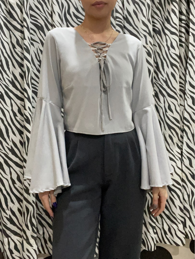 Light Grey Top PO BKK, Fesyen Wanita, Pakaian Wanita, Atasan di Carousell