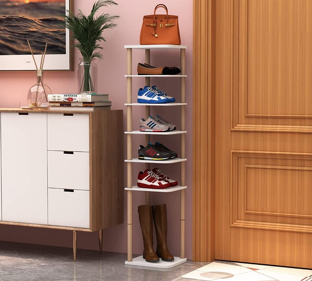LUCKNOCK 8 Tiers Vertical Shoe Rack, Narrow Shoe Organizer, Stylish ...