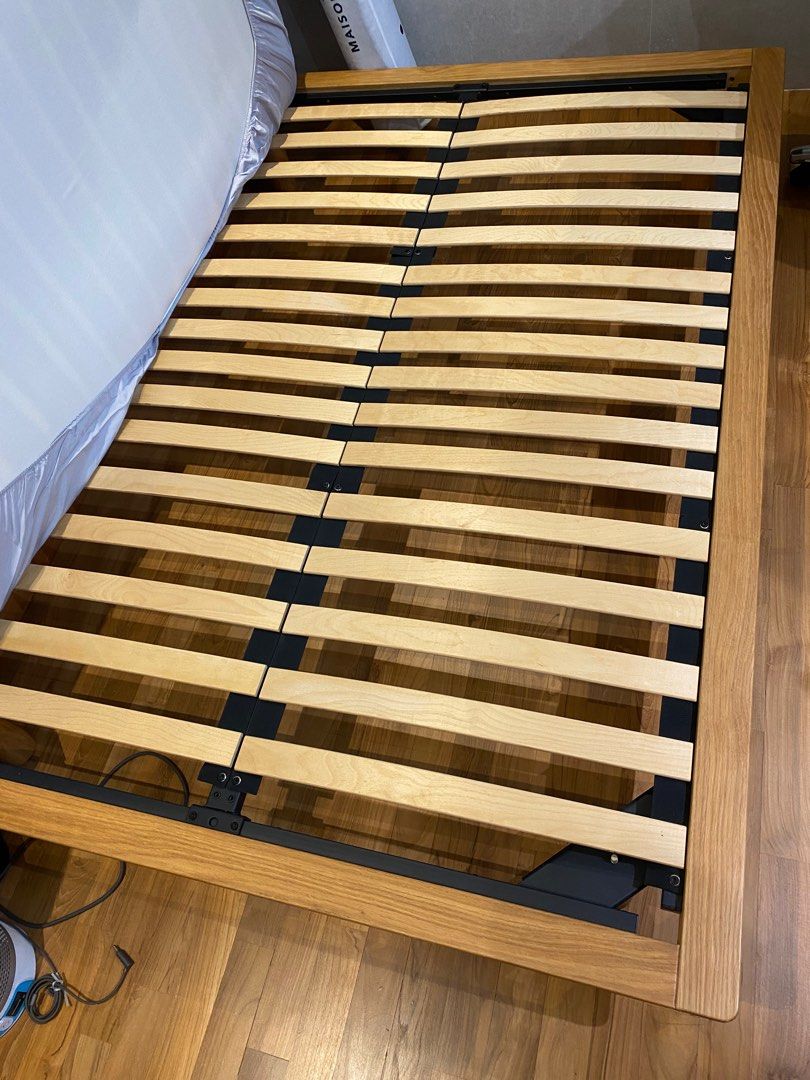 Muji Wooden Double Bed Frame (Oak), Furniture & Home Living, Furniture ...