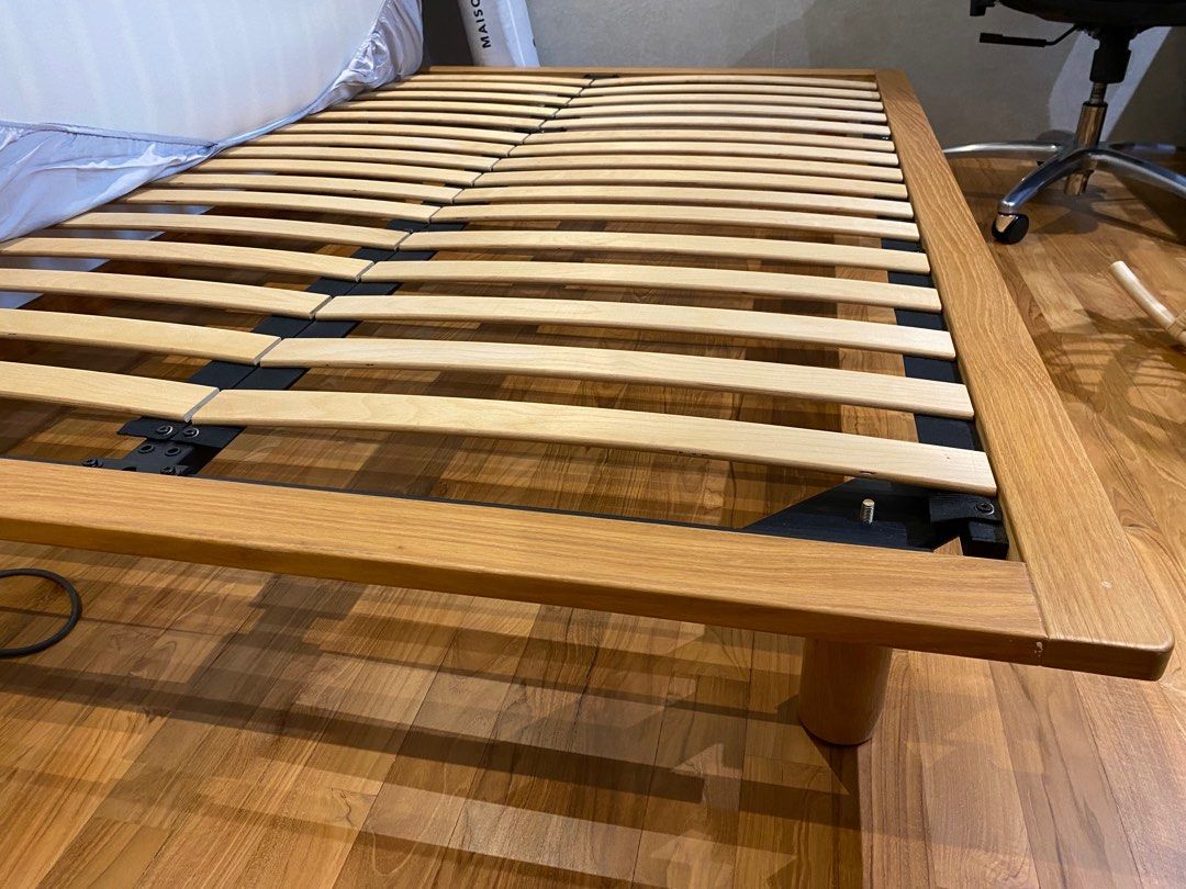 Muji Wooden Double Bed Frame (Oak), Furniture & Home Living, Furniture ...