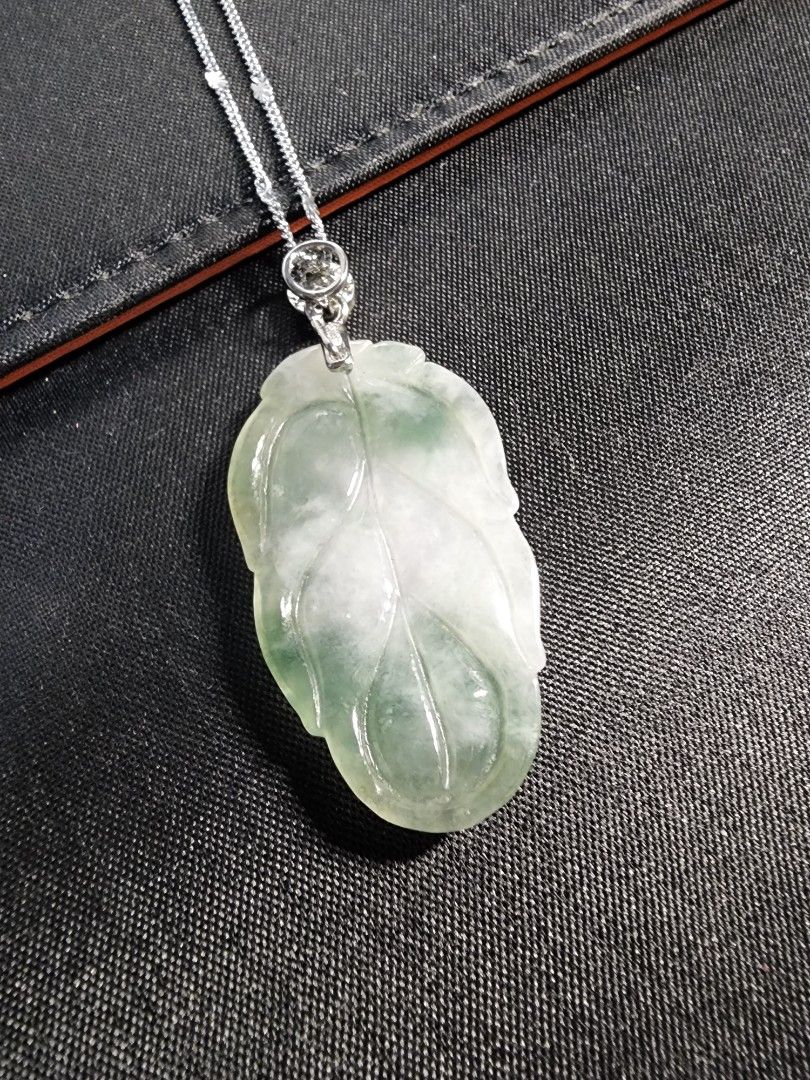 Natural A Grade Green Myanmar Jadeite Leaf Pendent, Women's Fashion ...