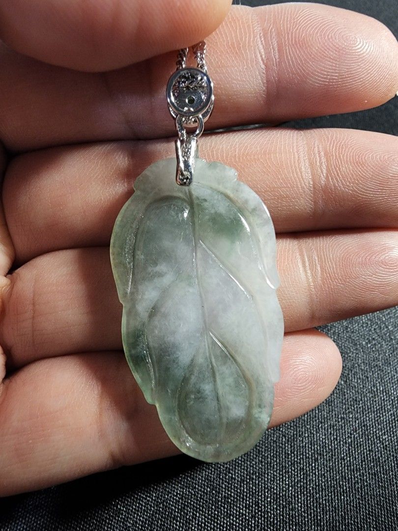Natural A Grade Green Myanmar Jadeite Leaf Pendent, Women's Fashion ...