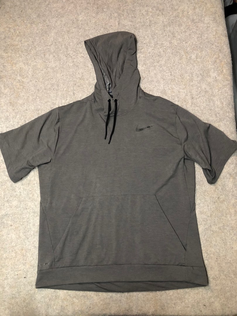 NIKE Dri Fit Short Sleeve Hoodie Running Active Gym Jacket Gray Size XL ...