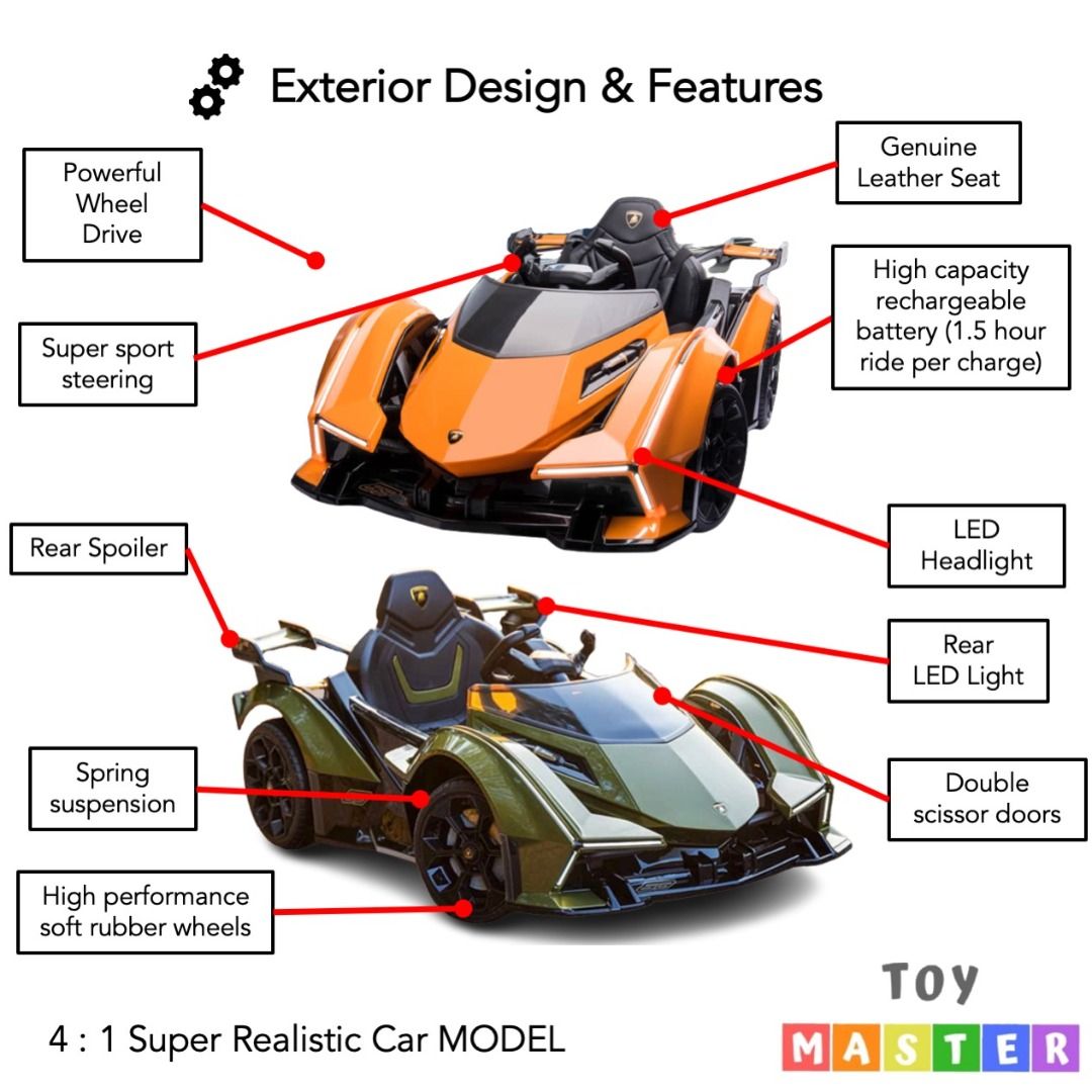 Official Toy Master Lamborghini V12 Vision GT Children Electric Ride on ...