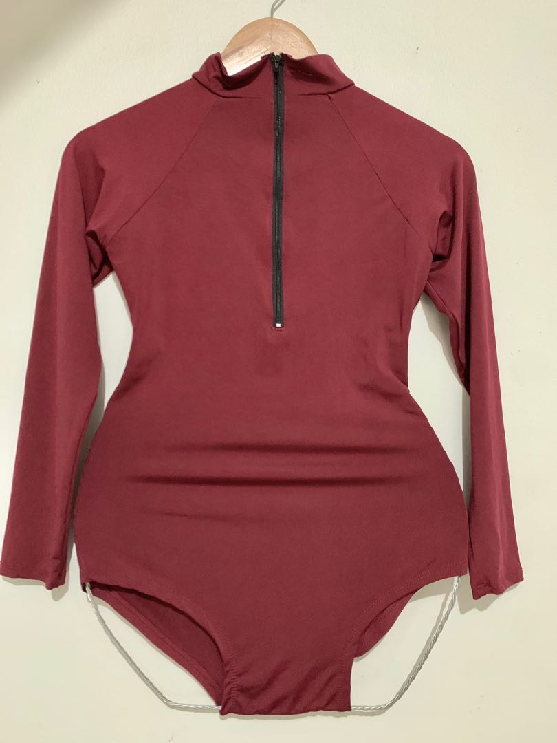ONE PIECE RASHGUARD SWIMSUIT (MAROON), Women's Fashion, Swimwear, Rash ...