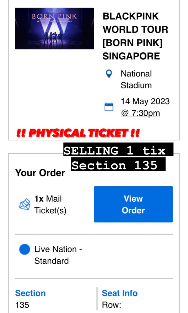 [PHYSICAL TICKET] Blackpink Ticket Born Pink - Cat 5 Section 135 ...