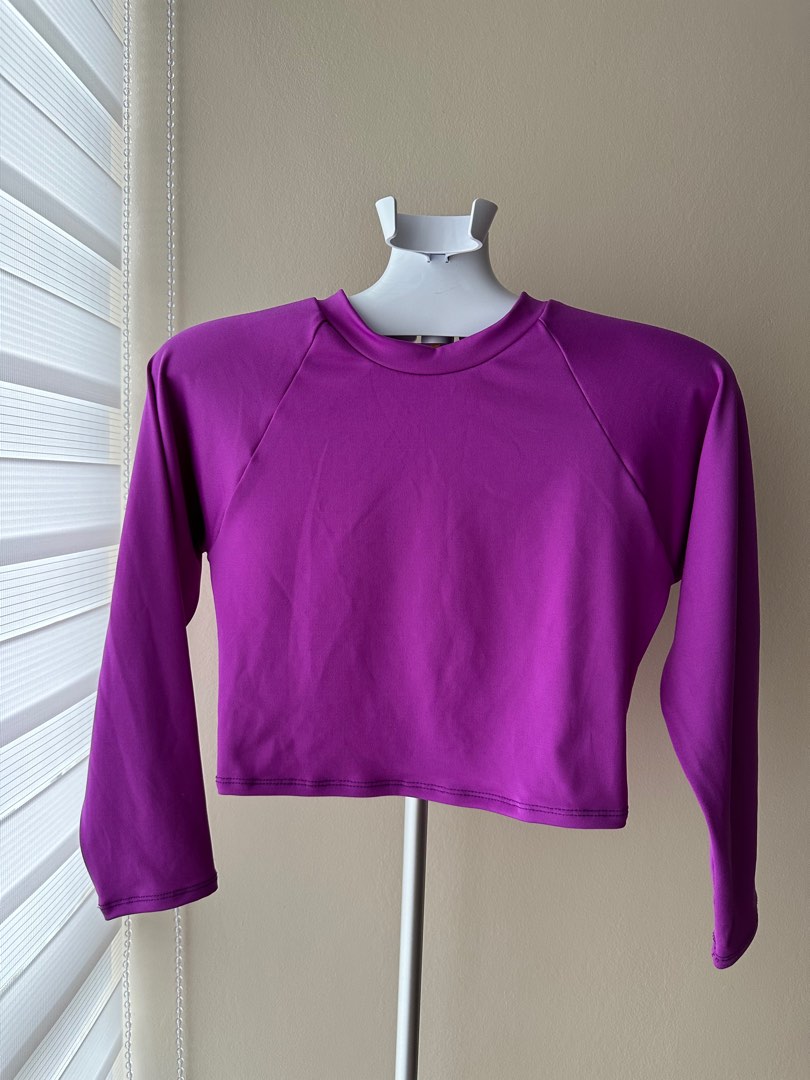 Purple cropped rash guard, Women's Fashion, Swimwear, Rash guard on ...