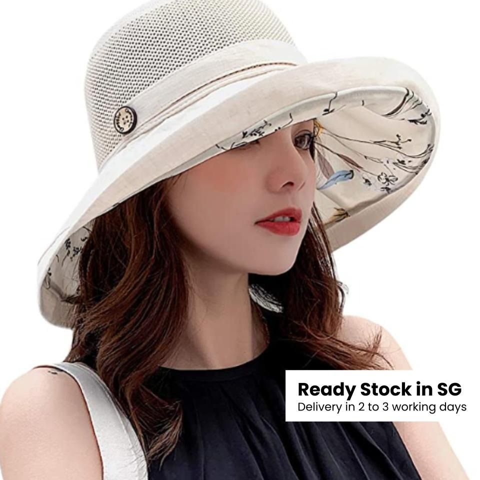 SG Ready Stock Wide Brim Sun Bucket Hat Beach Cap UPF 50+ Sport Cap ...