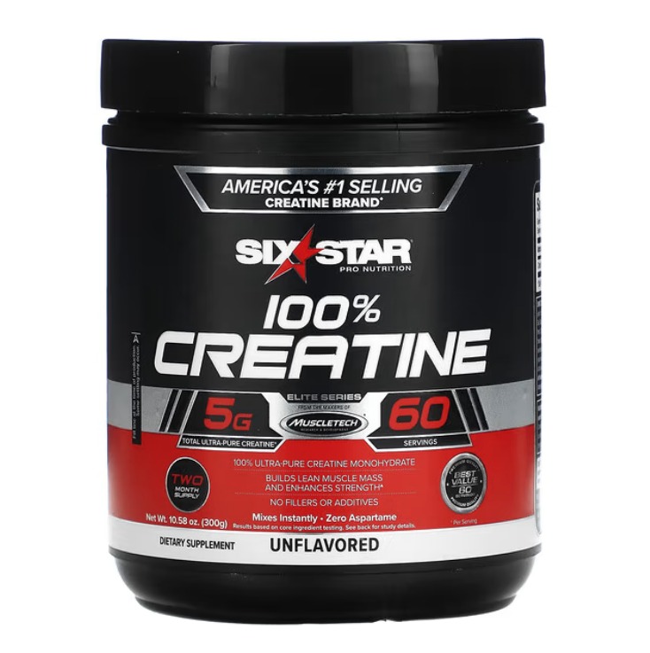 Six Star Elite 100% Creatine Monohydrate 300g 60 Servings Unflavoured ...