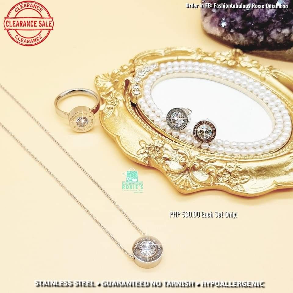 STAINLESS STEEL "MK" JEWELRY SET (SILVER TONE), Women's Fashion ...