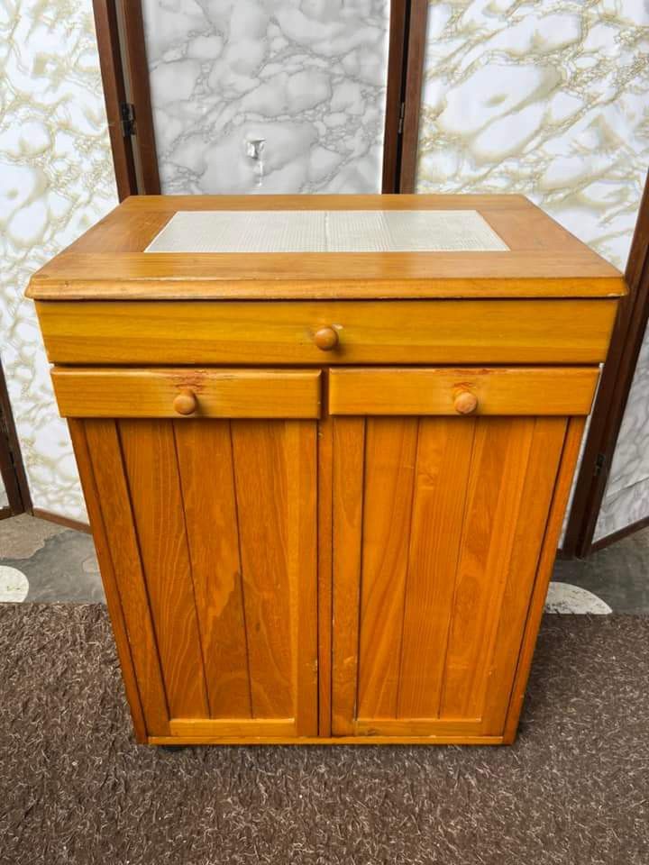 Trash Bin Cabinet 24L x 16W x 32H in Ceramic tile top 1 pullout drawers ...