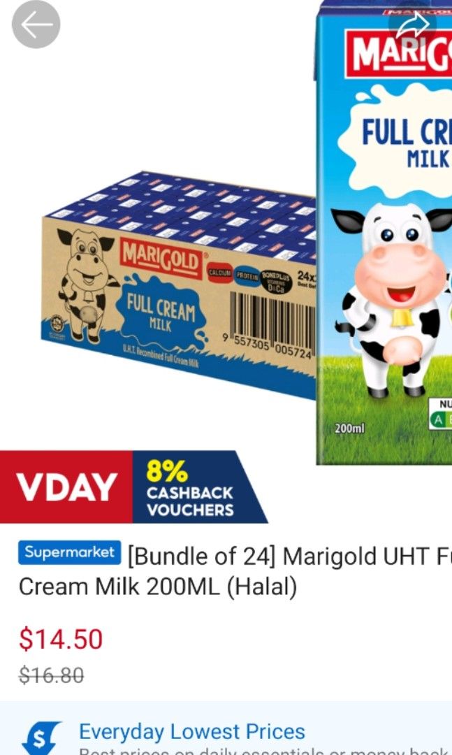 UHT Full cream milk 200ml bundle of 24, Food & Drinks, Other Food ...