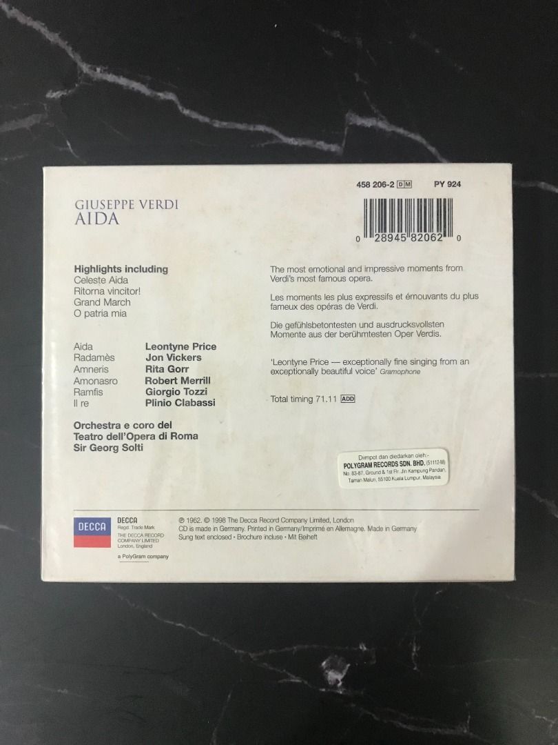 Verdi: Aida Highlights - Sir Georg Solti, Hobbies & Toys, Music & Media ...