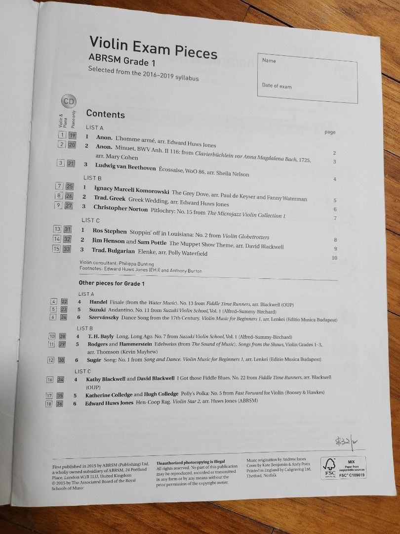 Violin Exam Pieces ABRSM Grade 1, Hobbies & Toys, Music & Media, Music ...