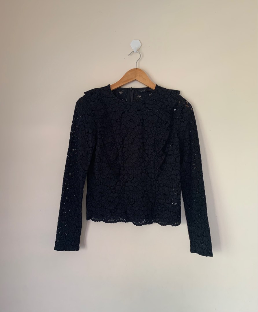 ZARA WOMAN Laced Frill Top, Women's Fashion, Tops, Blouses on Carousell