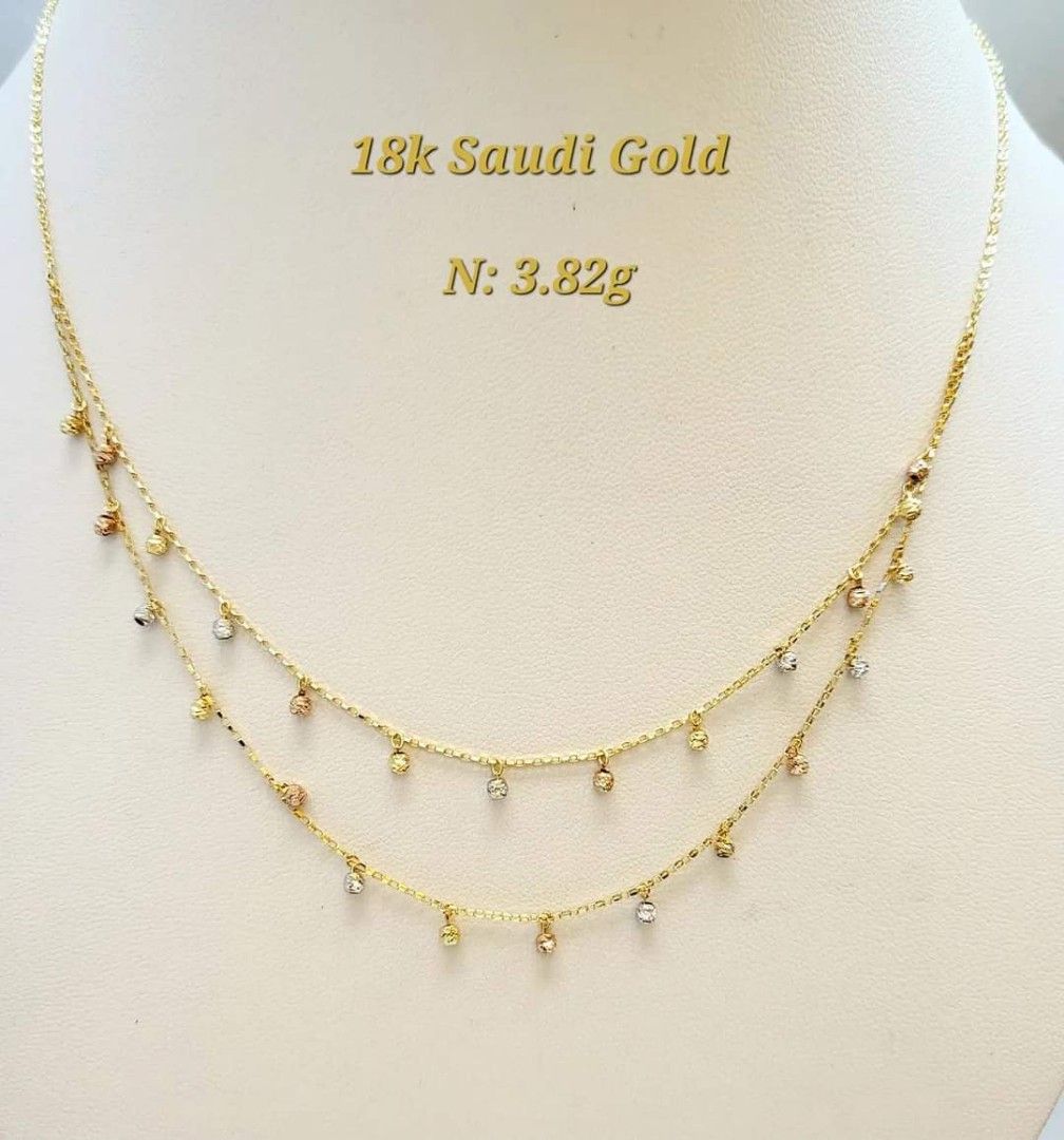 18k Saudi Gold Necklace Tricolor Two Layered Chains Drop on Carousell