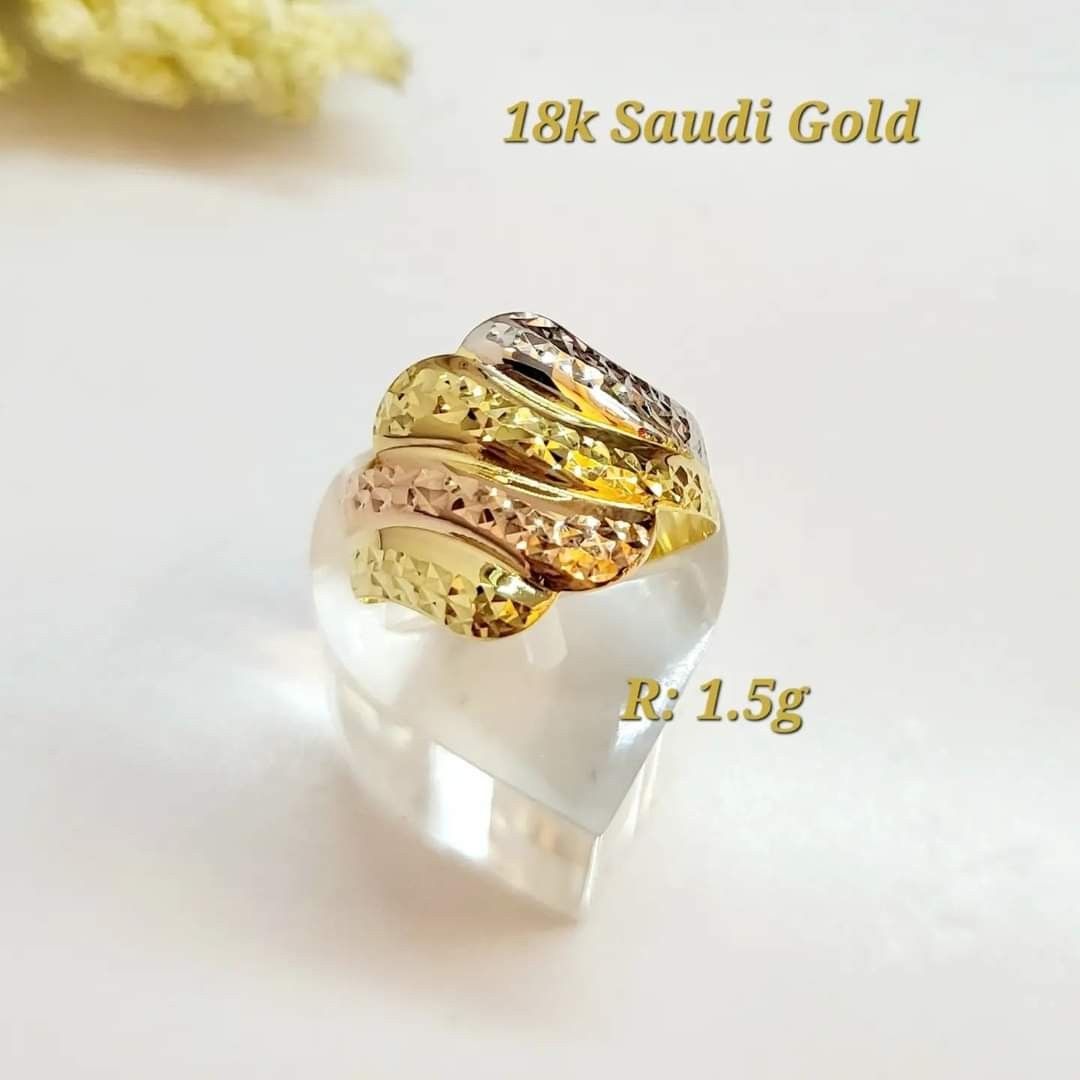 18k Saudi Gold Rings Tri-color Icecream Style, Women's Fashion, Jewelry ...
