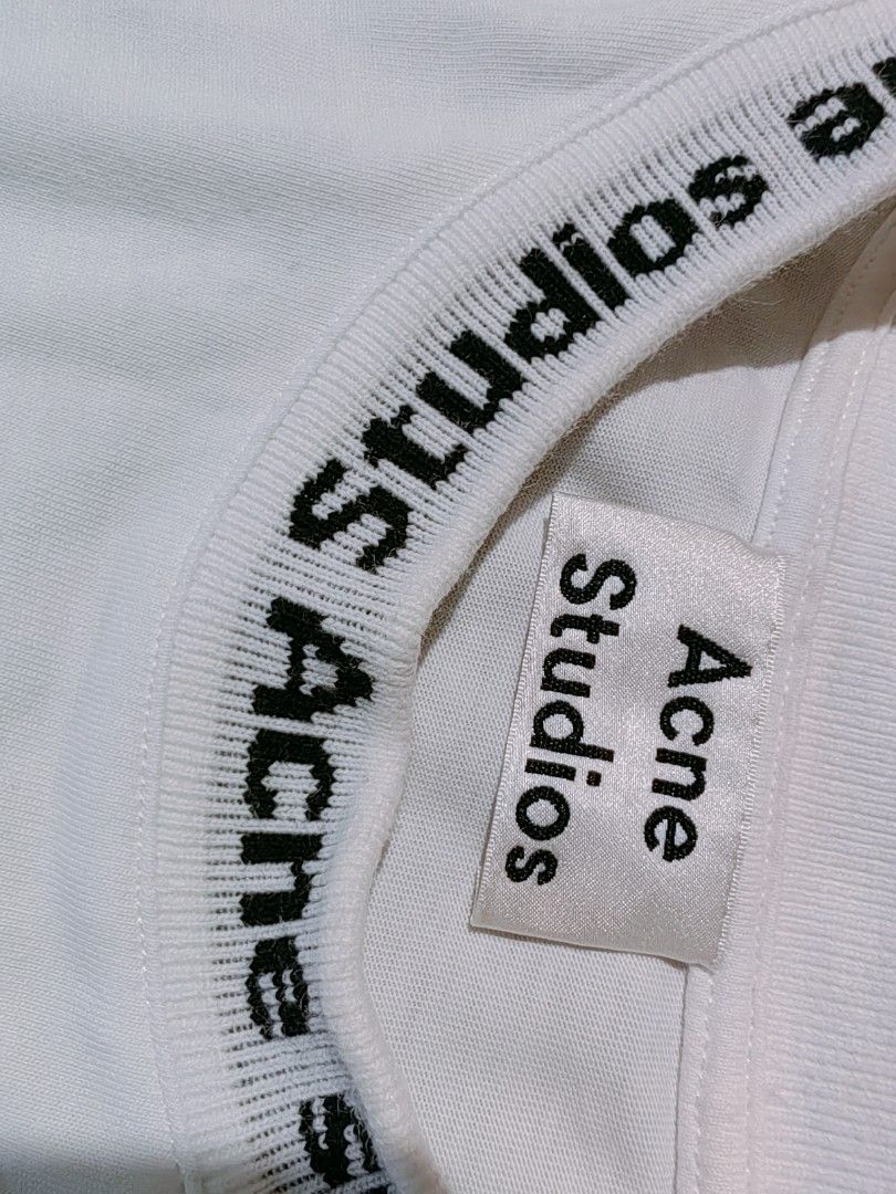 Acne studios navid logo mock neck optic white tshirt, Women's Fashion ...