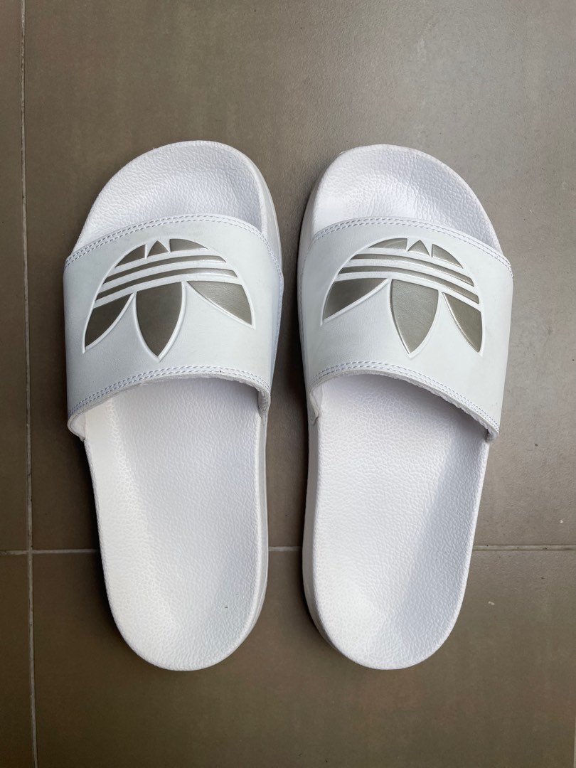 Adidas “Adilette” White Slides - Women US 7.5-8, Women's Fashion ...