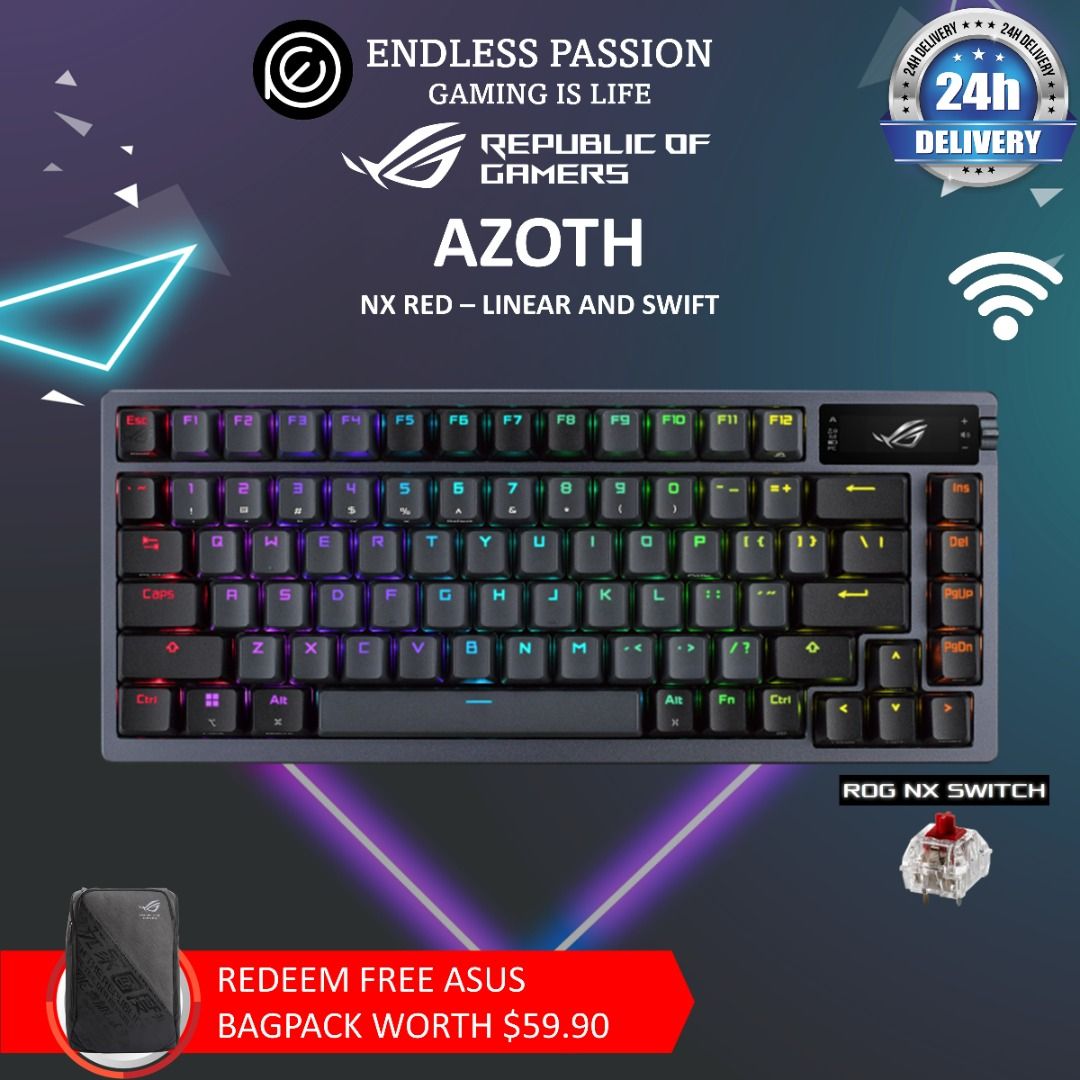 ASUS ROG AZOTH 75% WIRELESS CUSTOM KEYBOARD, Computers & Tech, Parts ...