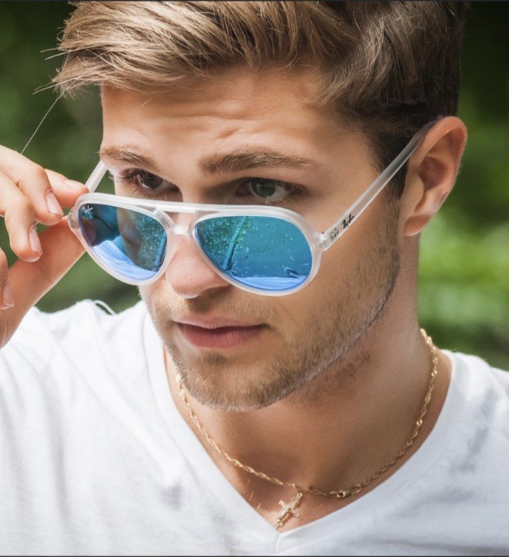 AUTHENTIC RAY-BAN CATS (AVIATOR) CLEAR FRAME CRYSTAL BLUE LENS, Men's ...