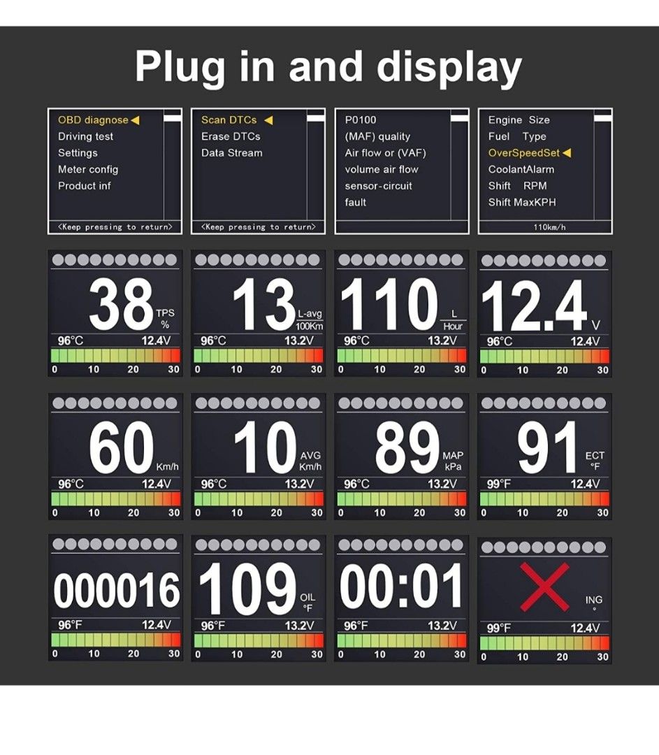 AUTOOL X60 Car OBD GPS HUD Multi-Function Digital Meter Alarm Speed ...