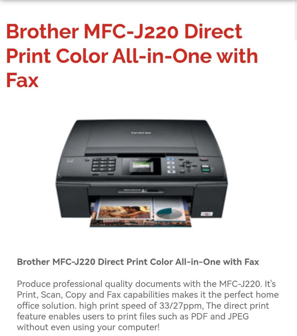 BROTHER MFC-J220 PRINTer SCANNER PHOTOCOPY FAX, Computers & Tech ...