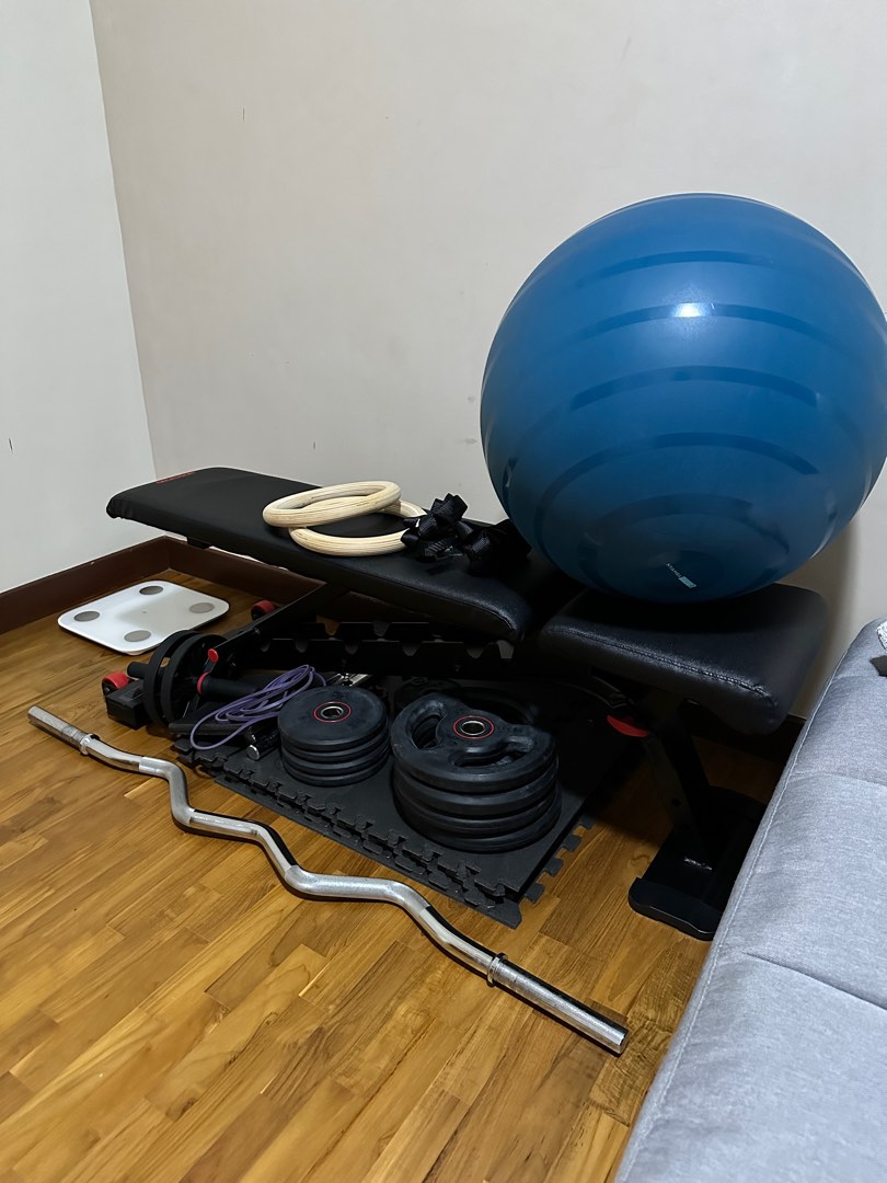 Decathlon Domyos Home Gym Set Dumbbells, Bench, Yoga Ball, Ezbar, pull ...