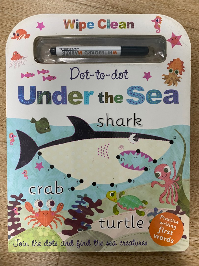 Dot-to-dot under the sea shark (practice writing first words), Hobbies ...