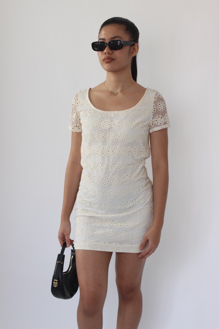 eyelet mini dress in cream on Carousell