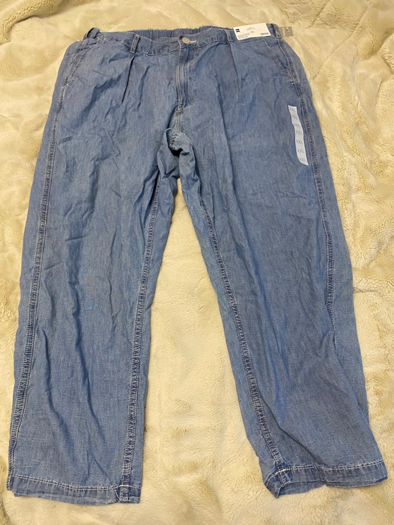 GU 男裝輕型牛仔繭型打摺九分褲 尺寸XXL, 他的時尚, 褲子, 其他長褲在旋轉拍賣