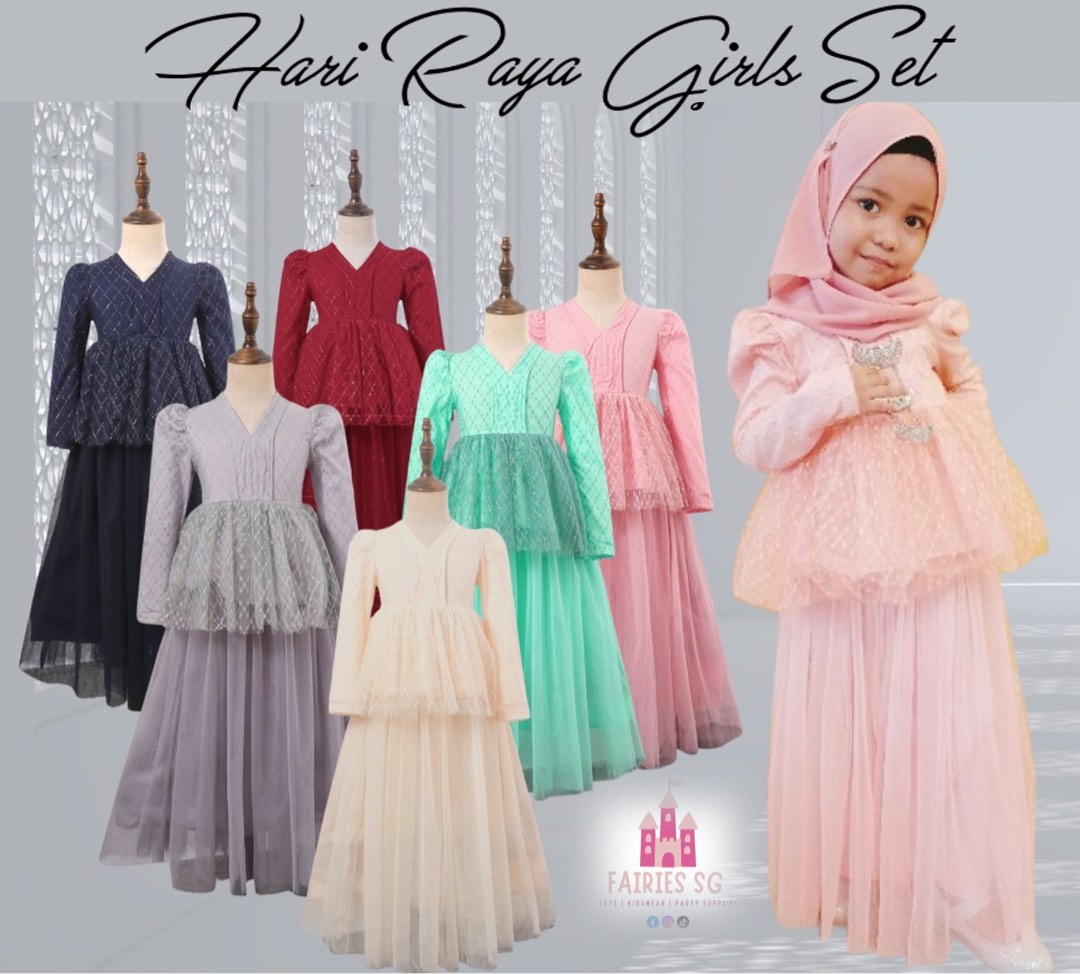 Hari Raya Baju Kurung Girls Set, Babies & Kids, Babies & Kids Fashion ...