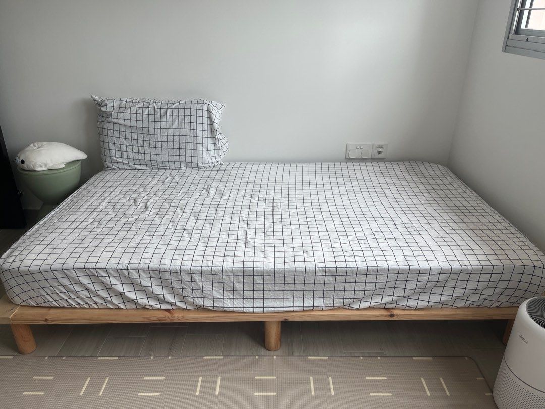 Hipvan Hiro Single Platform Bed Frame Wood Waxed with Super Single ...