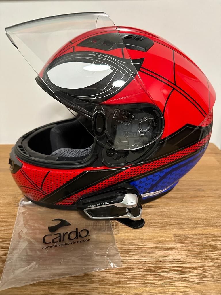 HJC Spiderman Helmet (Small) + Cardo Packtalk, Motorcycles, Motorcycle ...