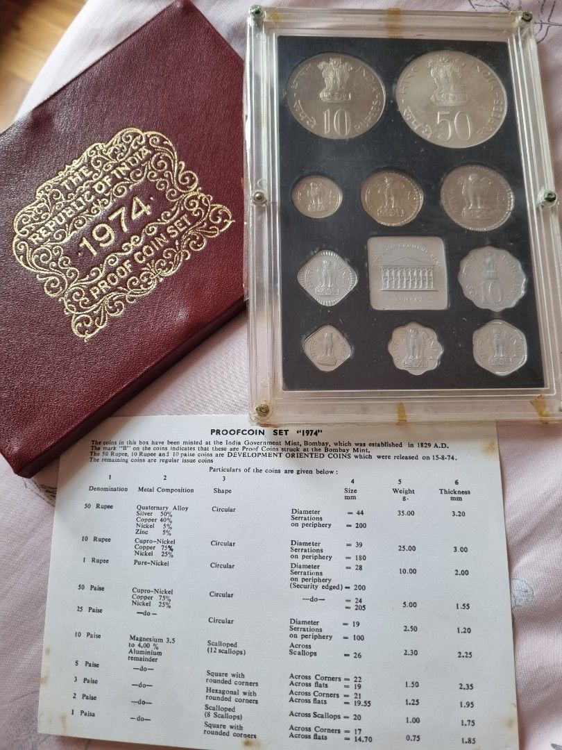 India 1974 1 Paisa to 50 rupee proof coin set (10 coins), Hobbies ...