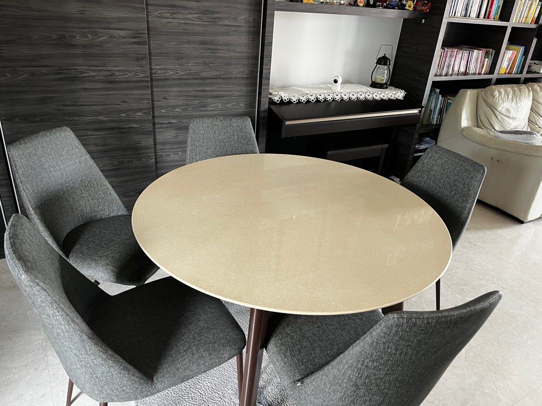 Kay round quartz dining table with chairs, Furniture & Home Living ...